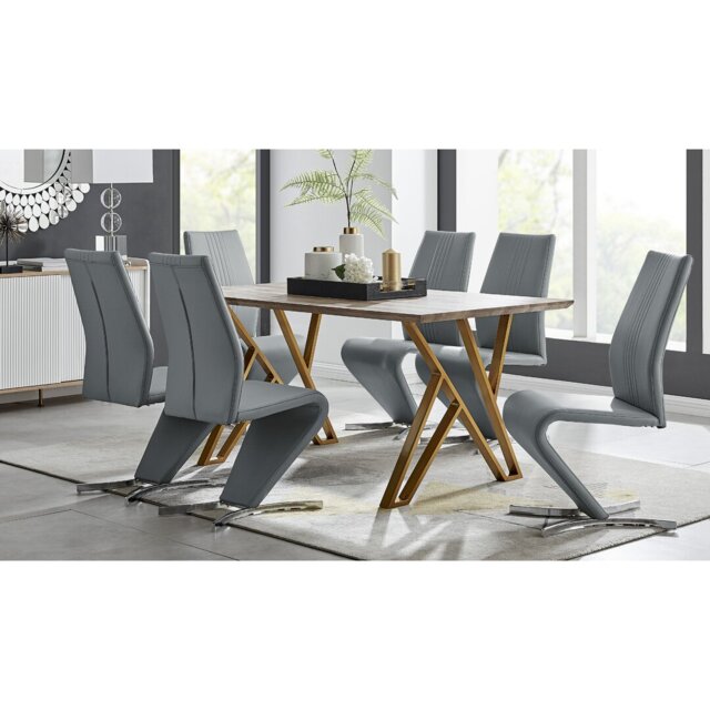 Tarrant Statement High Gloss & Metal Dining Table Set with 6 Modern ...