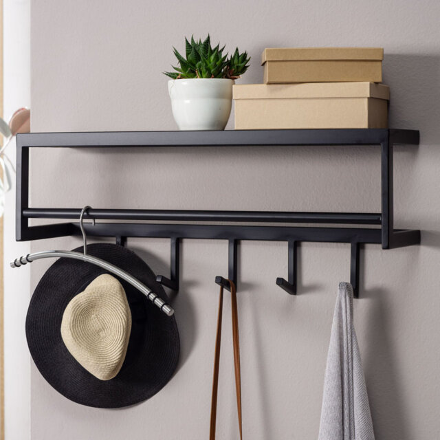 Jamaica Avenue 5 - Hook Wall Mounted Coat Rack with Storage in Black by ...