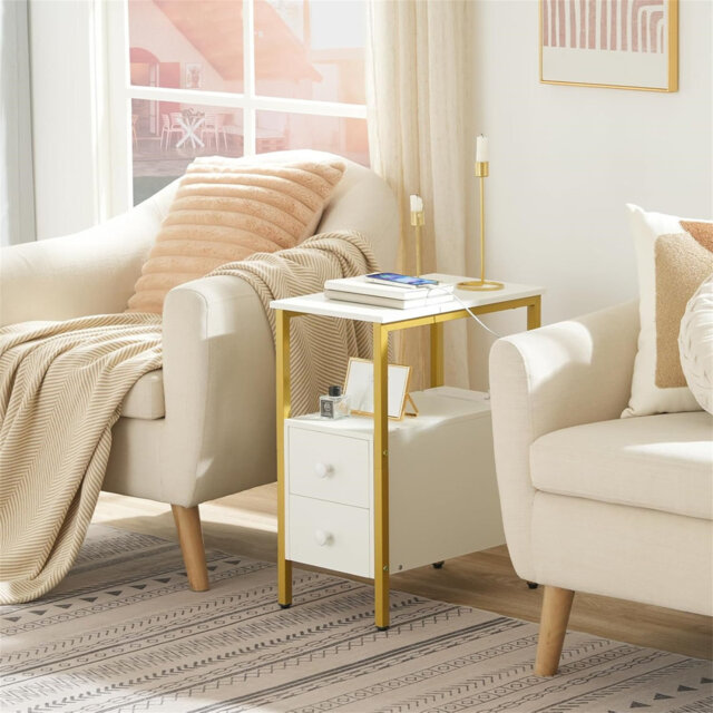 Narrow Bedside Table With Charging Station, USB Ports And Power Outlets ...
