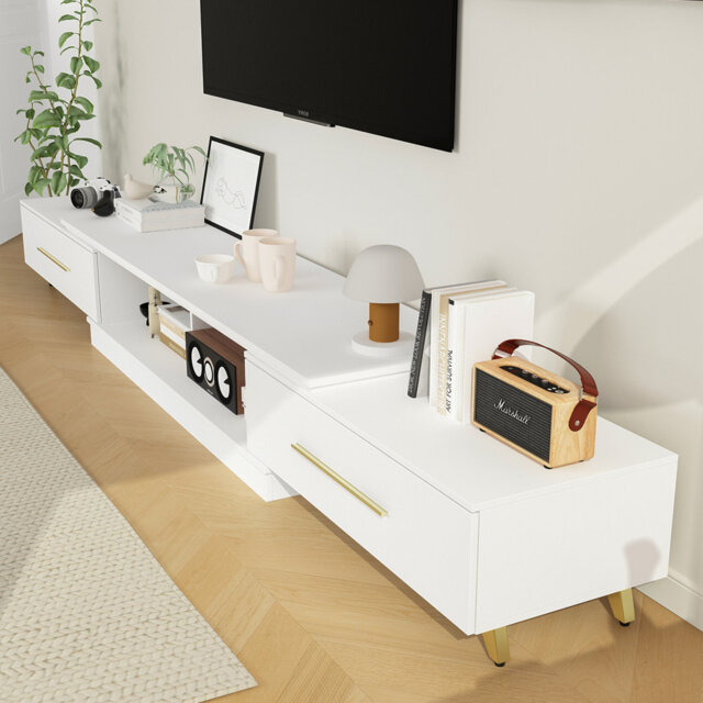 White Extendable TV Stand for TVs up to 220cm, Modern Long ...