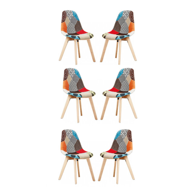 Greenwich Patchwork Retro Dining Chairs - Fabric Upholstered Seat and ...