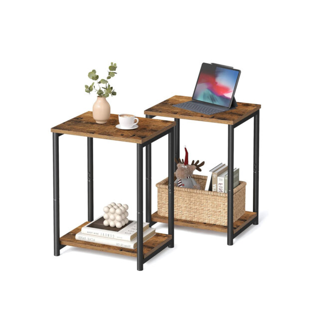 Set of 2 Side Tables, 2-Tier Sofa Side Tables, Bedside Tables with ...
