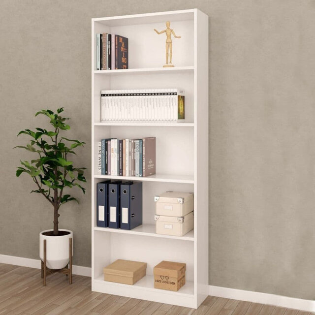 Okafor Large Arctic White Shelving Storage Bookcase Unit 5 Tier Open ...