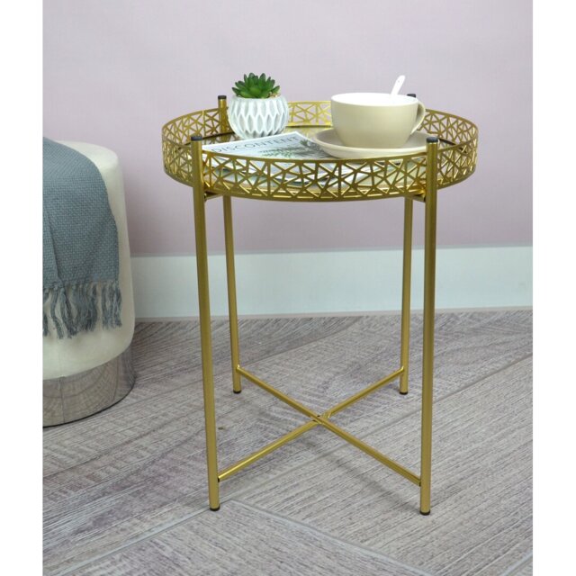Gold Metal Side Coffee Tray End Table With Metal Frame Removable Top ...