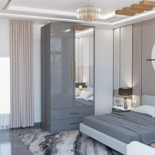 Modern High Gloss Double Door Hinged Wardrobe 80cm Black/Grey/White by ...