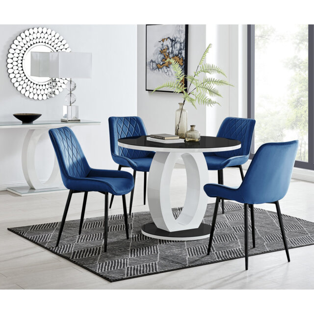 Scottsmoor Modern Halo Seat Round Dining Table Set - 4 Luxury Velvet ...