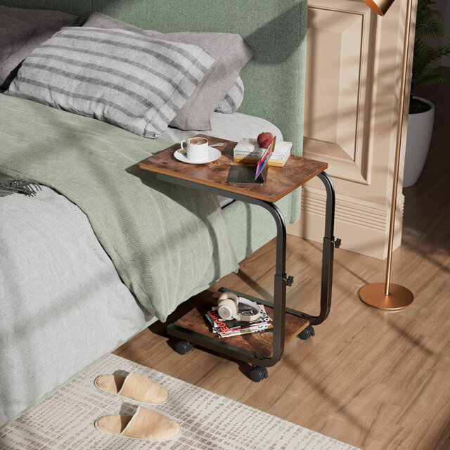 Side Table Height Adjustable End Table with 4 Wheels for Sofa Bedroom ...