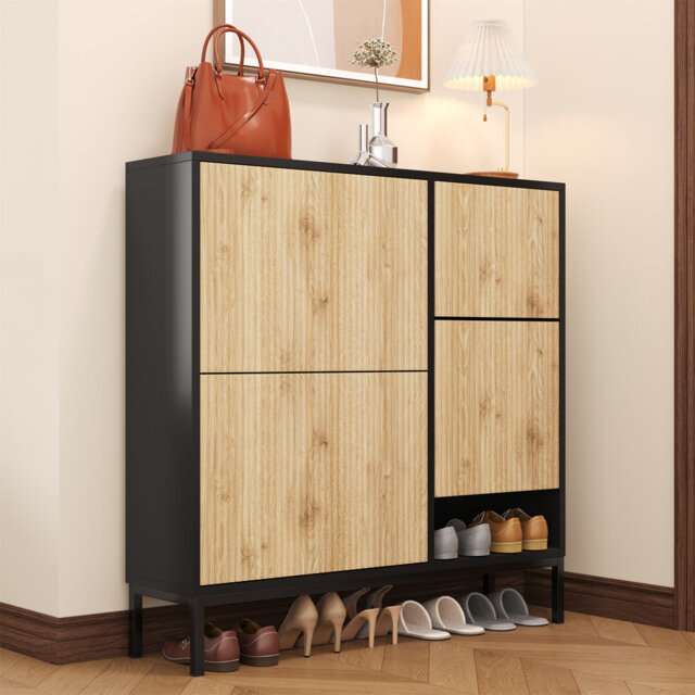 Shoe Cabinet with Shoe Changing Stool, Three Flap Shoe Rack with Open ...