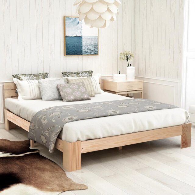 Wooden Bed Double Bed With Headboard Made Of Bed Frame With Slatted ...