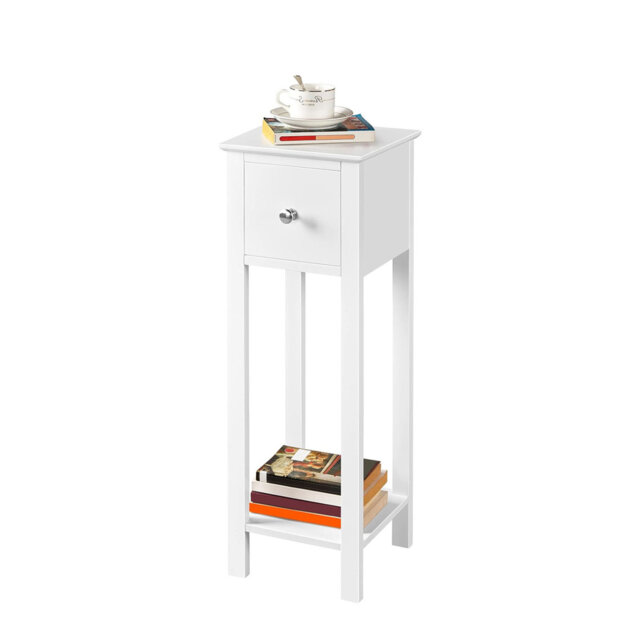 Slim Bedside Table Nightstand Side Table with Drawer and Shelf, Tall ...
