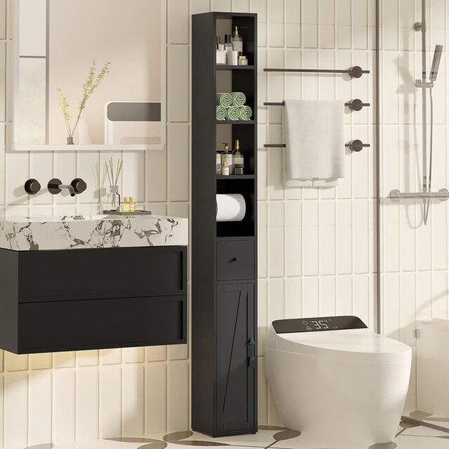 Bathroom Tall Cabinet, Freestanding Slim Storage Cupboard With ...