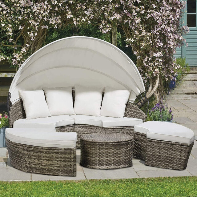 Latitude Run Antonien Modular 5 Piece Outdoor Rattan Day Bed Canopy ...