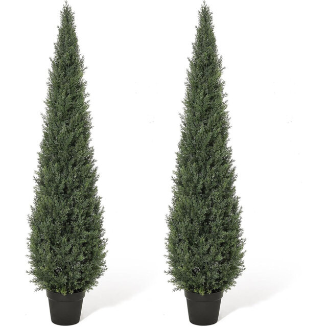Set of 2 Artificial Cedar Topiary Trees - 91cm UV-Resistant Faux ...