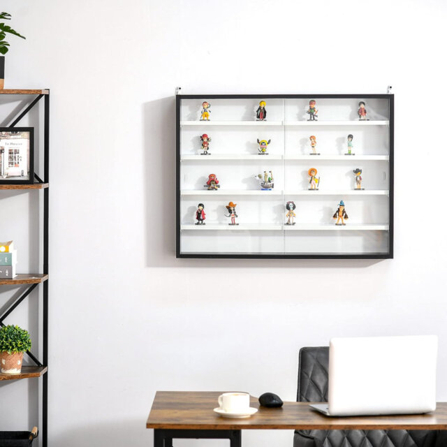 5-Tier Wall Display Shelf Unit Cabinet W/ 4 Adjustable Shelves Glass ...