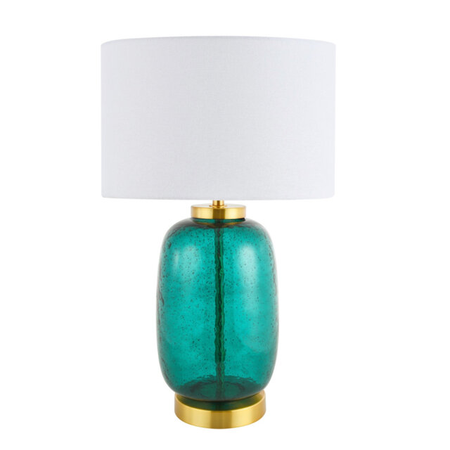 Teal Glass Table Lamp Base With Hammered Stone Effect And Satin Gold ...
