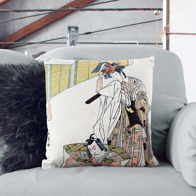 Ichikawa Yaozo and Mimasu Tokujiro by Katsukawa Shunsho Cushion with ...