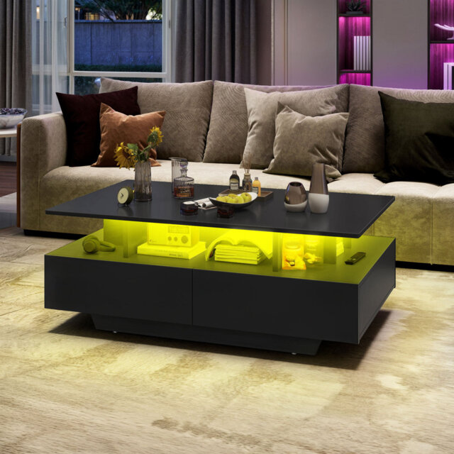 Metro Lane LED Coffee Table With Storage, Modern Wooden Rectangle ...