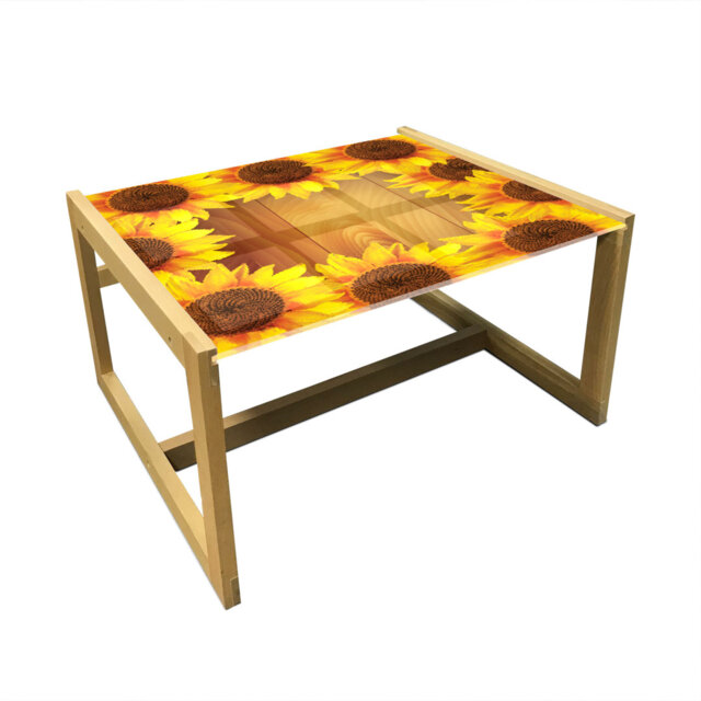 Sunflower Coffee Table, Sunflower Arranged In A Circle On A Wooden ...