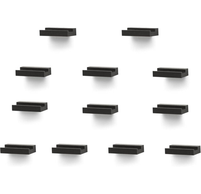 Elegant Set of 12 Rustic Black Solid Oak Record Shelves – Wall-Mounted ...