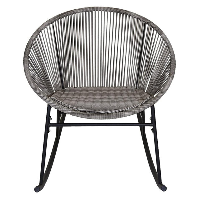 Rocking Chair Grey Rattan String Seat Furniture Indoor Outdoor Patio ...
