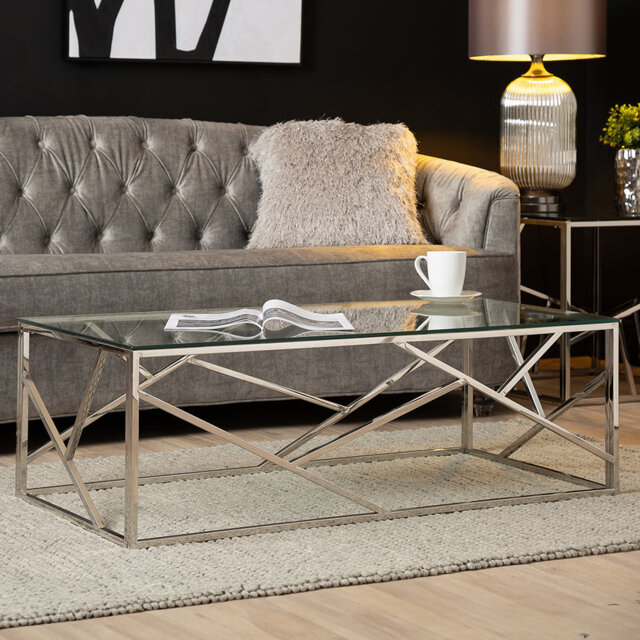 Edgar Coffee Table for Living Room Furniture, 120cm Rectangular Metal ...
