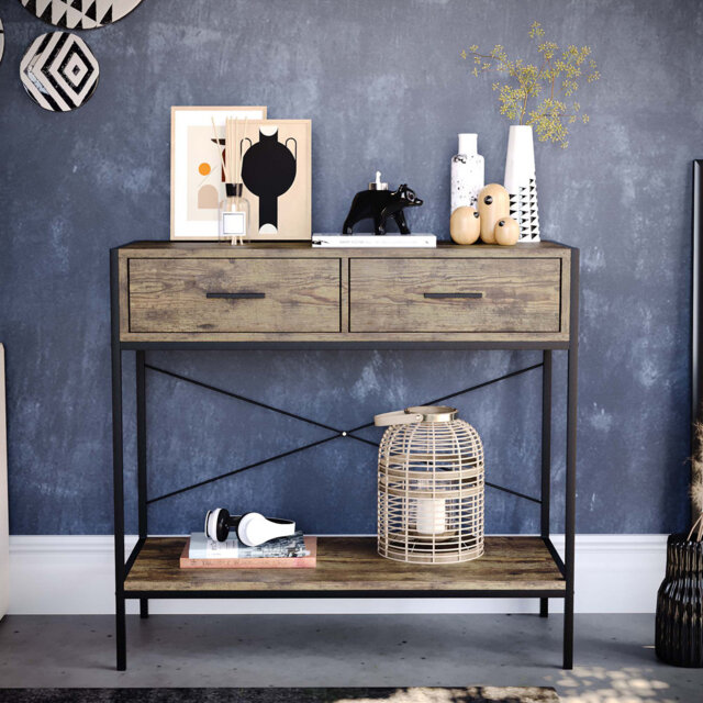 Sylvie 2 Drawer Industrial Style Console Table With Metal Legs for ...