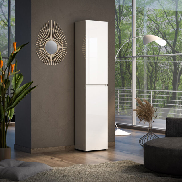 Stella 2 Door 45cm White Gloss Tall Slim Shoe Storage Cabinet Cupboard ...