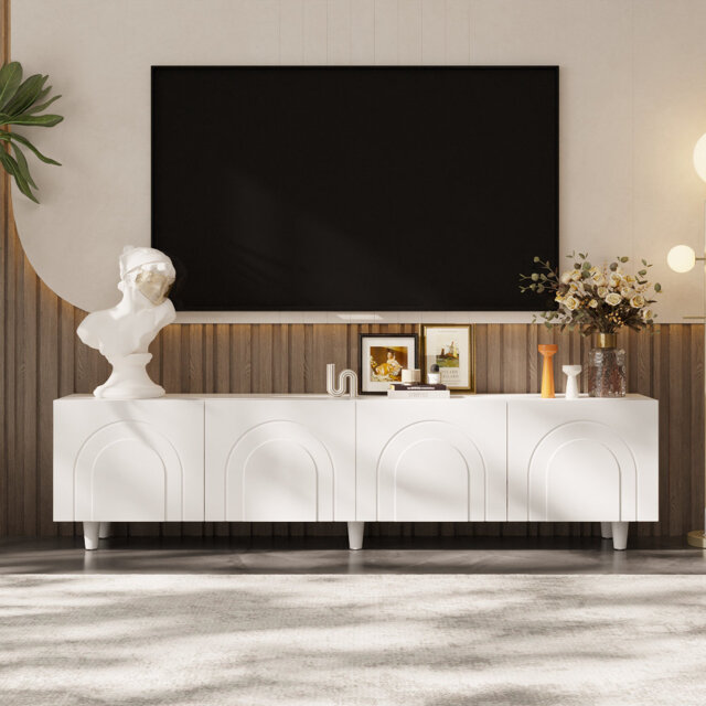 TV Stand for TVs up to 193cm, Media Console Table with 4 Doors, White ...