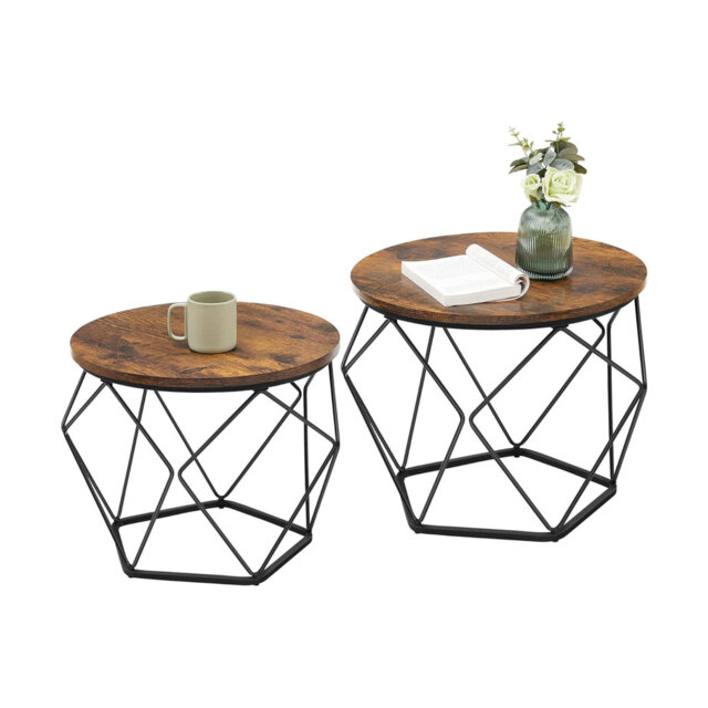 Set of 2 Side Tables, Robust Steel Frame, for Living Room, Bedroom ...