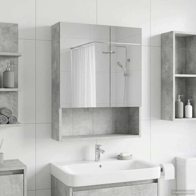 Bathroom Mirror Cabinet With Shelf Wall-Mounted Engineered Wood Storage ...