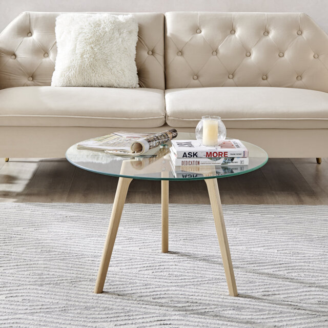 Sala Scandinavian Style Glass and Wood Round Coffee Table - Living Room ...