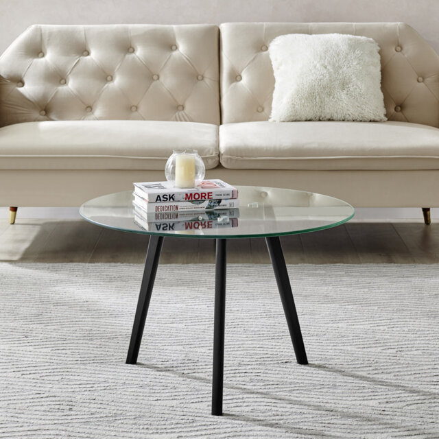 Sala Scandinavian Style Glass and Wood Round Coffee Table - Living Room ...