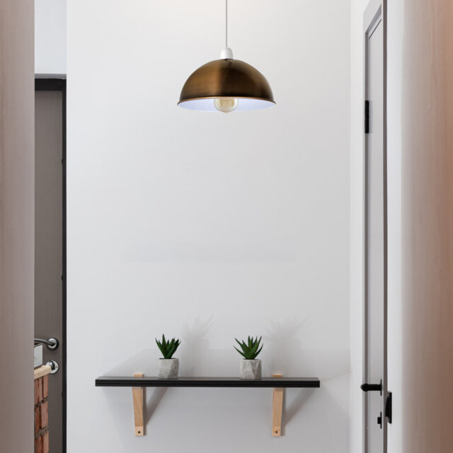 Arriella 14cm H x 30cm W Metal Dome Lamp Shade ( Uno ) in Yellow Brass ...