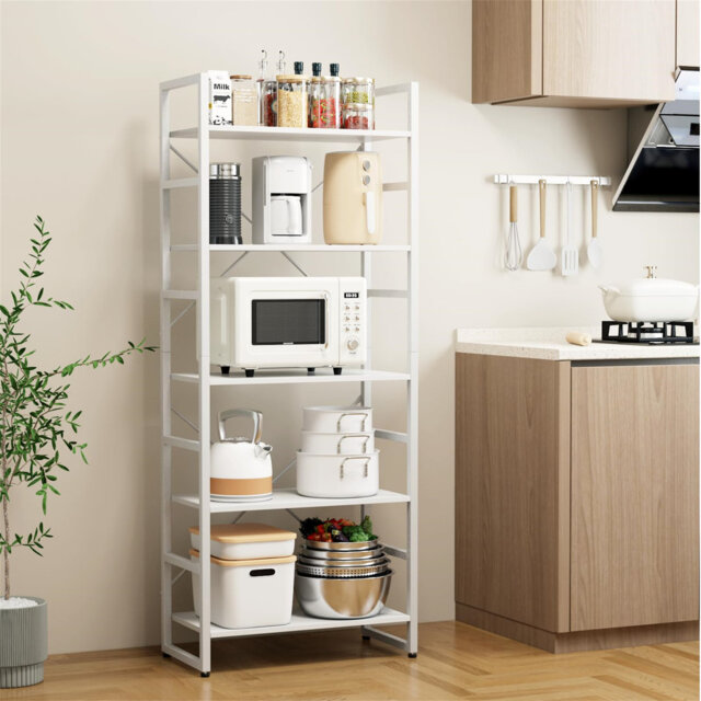 5 Tier Bookshelf, Standing Bookcase With 2 X-Shape Frame,Adjustable Leg ...