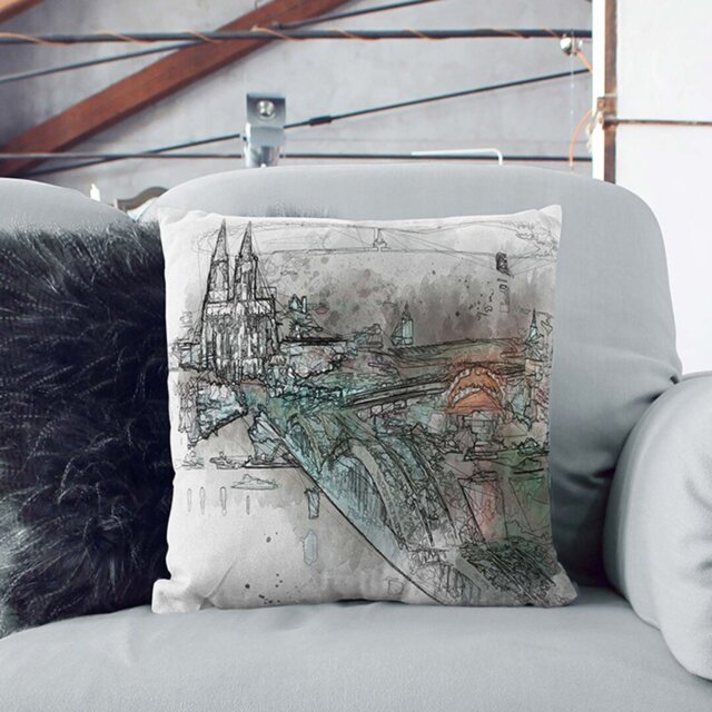 Cologne Skyline in Abstract Cushion with Filling by Wayfair | ufurnish.com