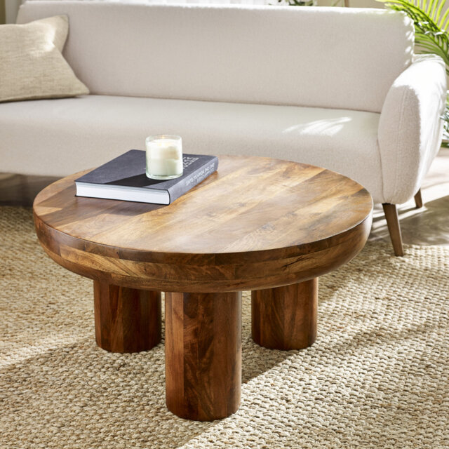 Ambee Solid Wood Chunky Modern Design Round Coffee Table - Modern ...
