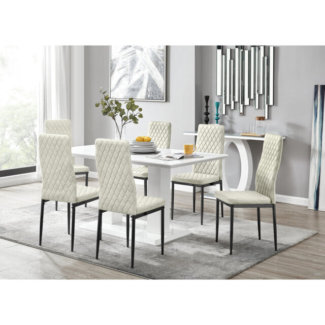 Edzard Double Pedestal High Gloss Dining Table Set with x6 Luxury ...