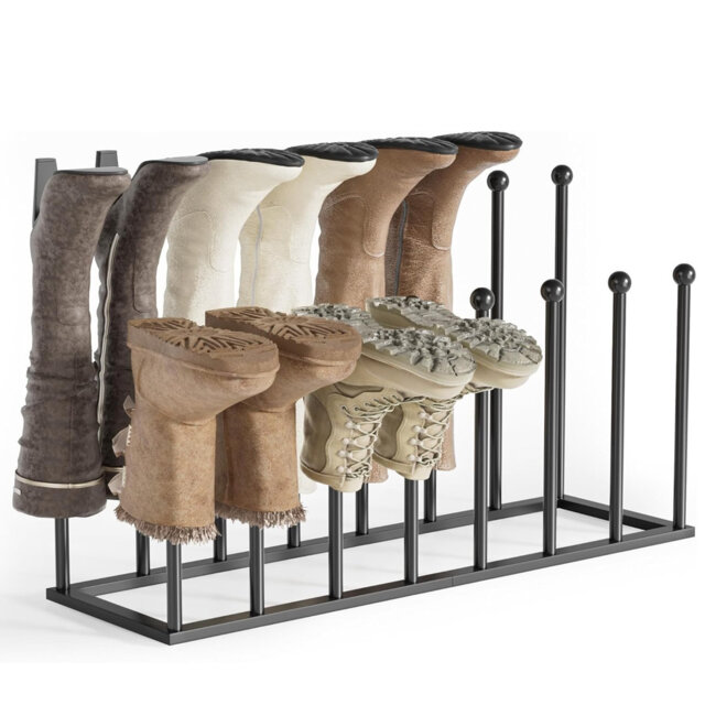 Free Standing Metal Shoe Rack, Black Shoe Storage Fit for 8 Pairs Boot ...