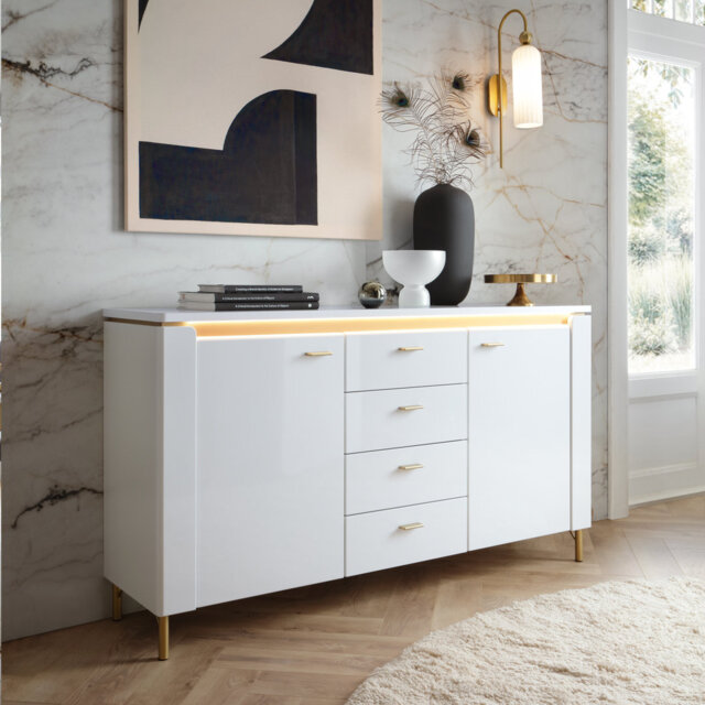 Aza Sideboard 2 Door 4 Drawer in Alpine White/White Gloss by Wayfair ...