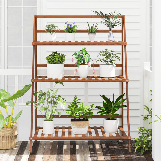 3 Tier Bamboo Plant Stand, Multi Layer Folding Flower Pots Rack Shelves ...