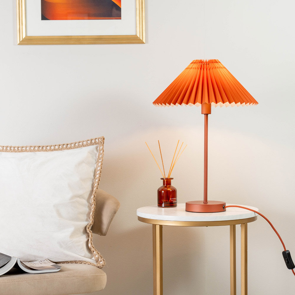 Kameron Burnt Orange Pleated Shade Side Table Lamp by Wayfair ufurnish