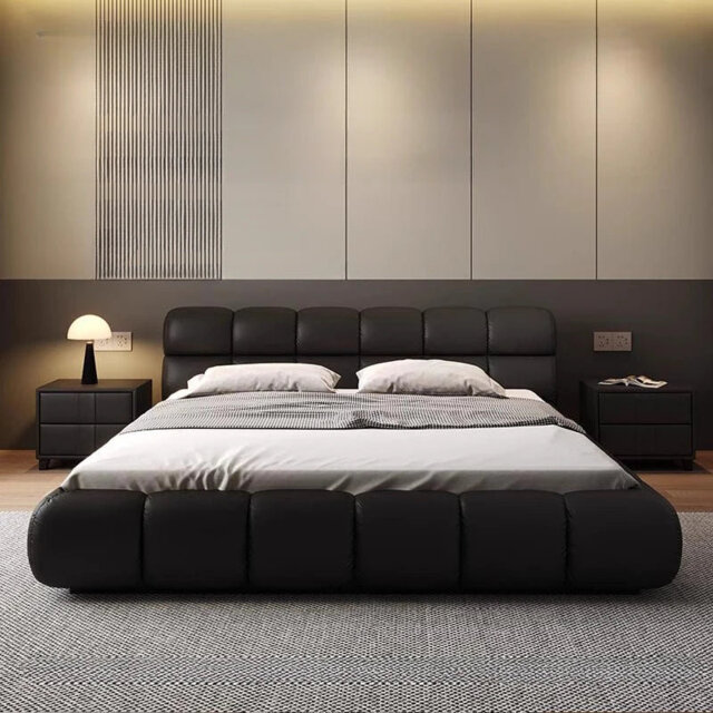 Italian Black Soft Double Bed Cheap Large Design Modern Double Bed ...