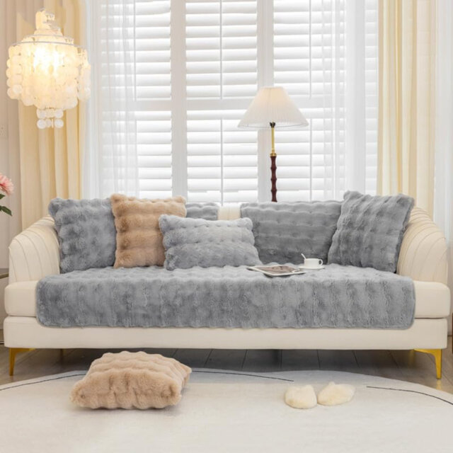 Soft Plush Sofa Cover - New Non-Slip Sofa Covers 1 2 3 Seater, Rabbit ...