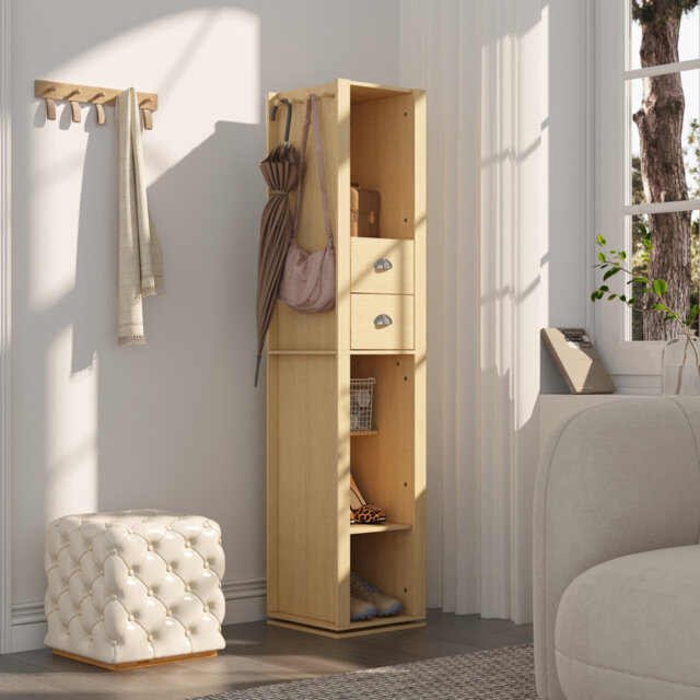 Rotating Storage Cabinet With Mirror, Spinning Shoe Rack, Wooden ...