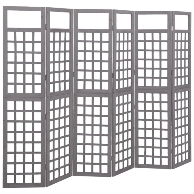 6-Panel Trellis Room Divider – Solid Fir Wood, Grey, 121.5X180 Cm ...