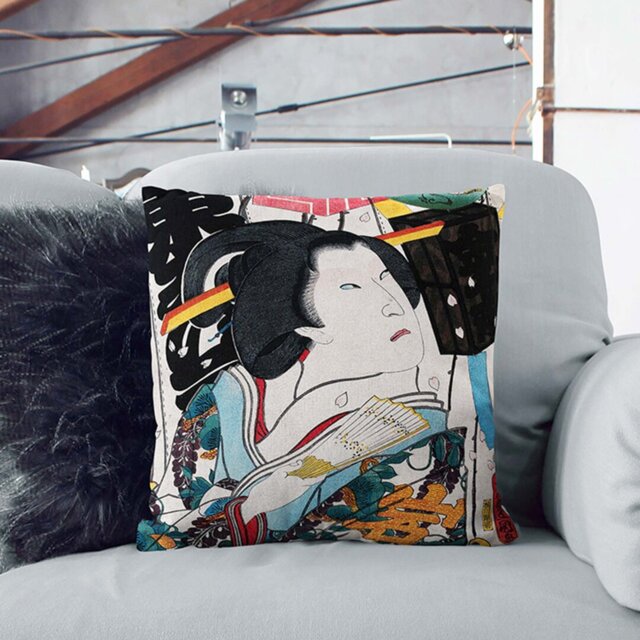 Female & Decorated Stage by Utagawa Kunisada Cushion with Filling by ...