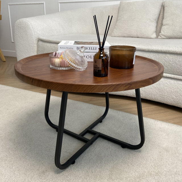 60cm Round Coffee Table for Living Room - Cocktail Table with Natural ...