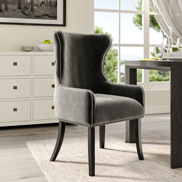 Latty 46cm H Velvet Upholstered Wing Back Side Chair Dining Chair by ...