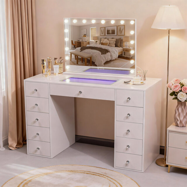 Dressing Table With Mirror Rgb Led Lights by Wayfair | ufurnish.com