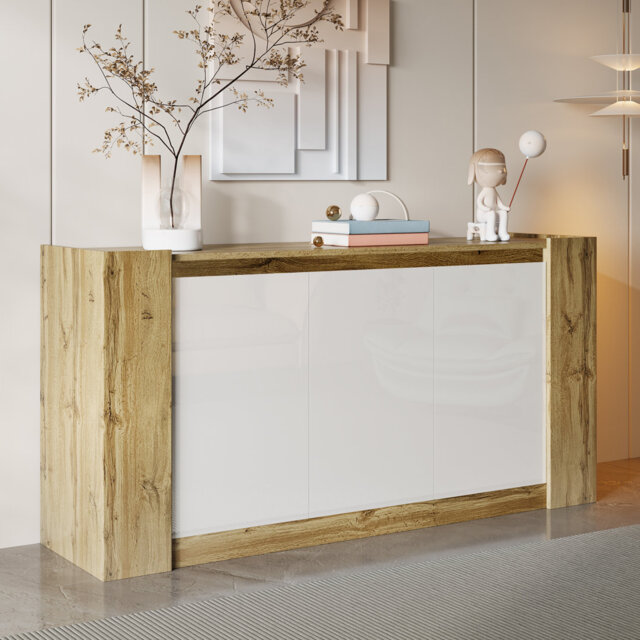150 Cm Wide 3 Door Sideboard With Adjustable Shelves, Glossy Doors by ...